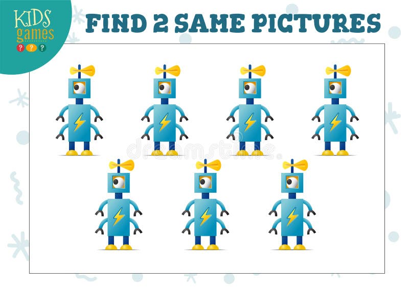 Find Two Same Pictures Kids Game Vector Illustration. Stock Vector ...