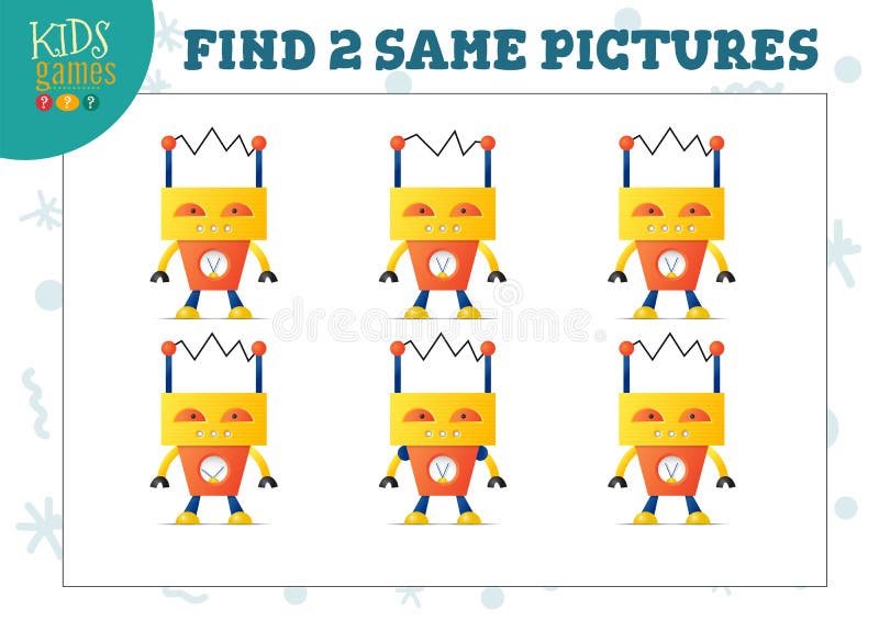 Find Two Same Pictures Kids Game Vector Illustration. Stock Vector ...