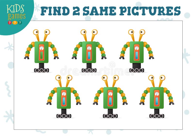 Find Two Same Pictures Kids Game Vector Illustration. Stock Vector ...