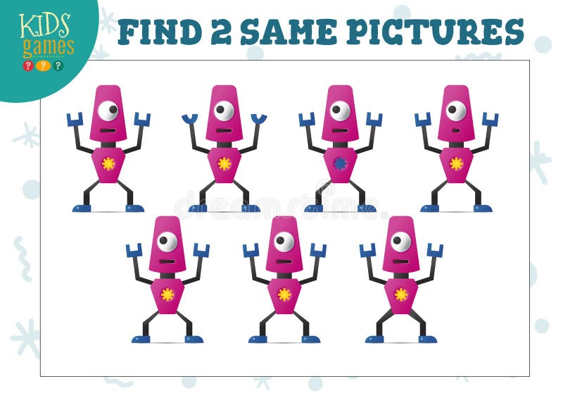 Find Two Same Pictures Kids Game Vector Illustration. Stock Vector ...