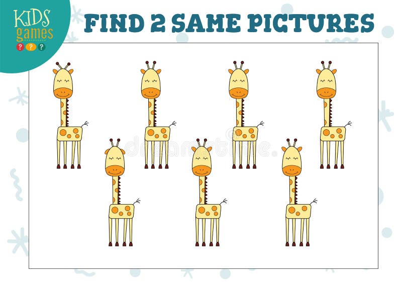 Find Two Same Pictures Kids Game Vector Illustration. Stock Vector ...