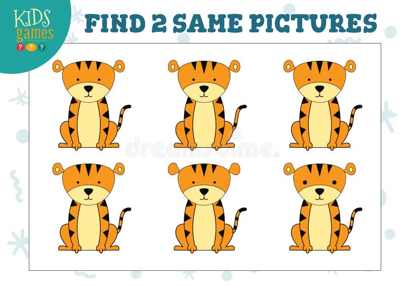 Find Two Same Pictures Kids Game Vector Illustration. Stock Vector ...