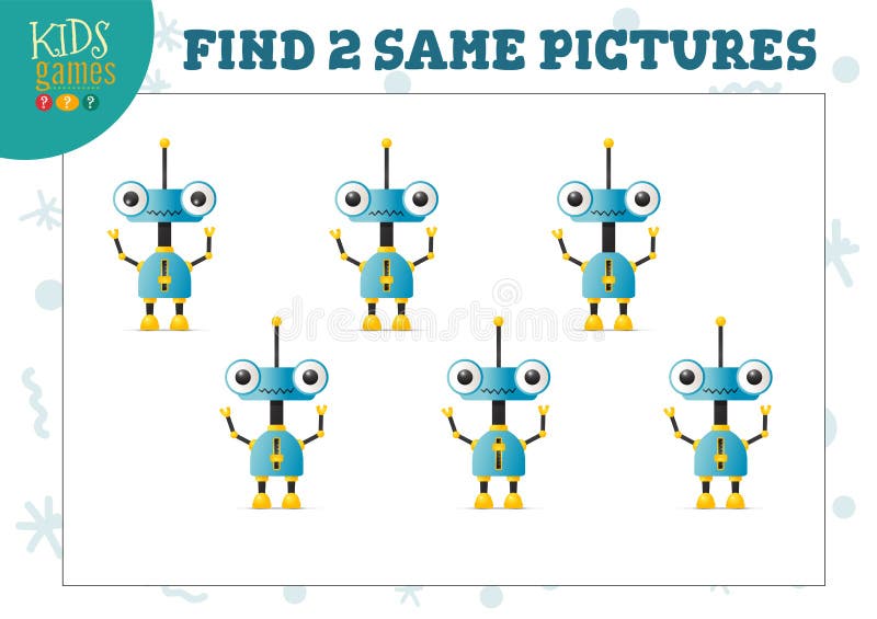 Find Two Same Pictures Kids Game Vector Illustration. Stock Vector ...