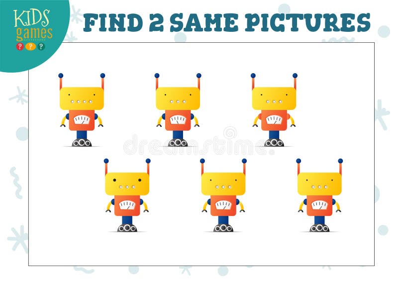 Find Two Same Pictures Kids Game Vector Illustration. Stock Vector ...