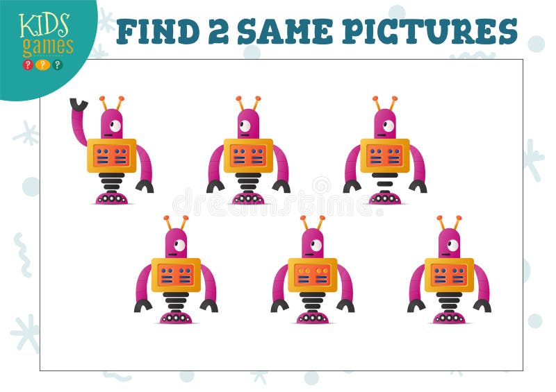 Find Two Same Pictures Kids Game Vector Illustration. Educational ...