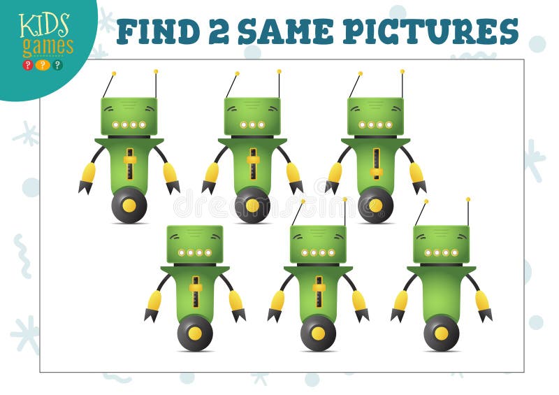 Find Two Same Pictures Kids Game Vector Illustration. Activity for ...