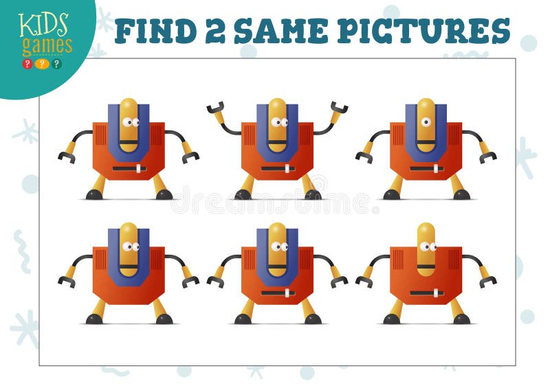 Find Two Same Pictures Kids Game Vector Illustration. Activity for ...