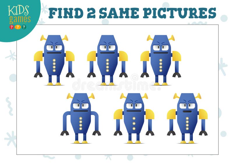 Find Two Same Pictures Kids Game Vector Illustration. Activity for ...