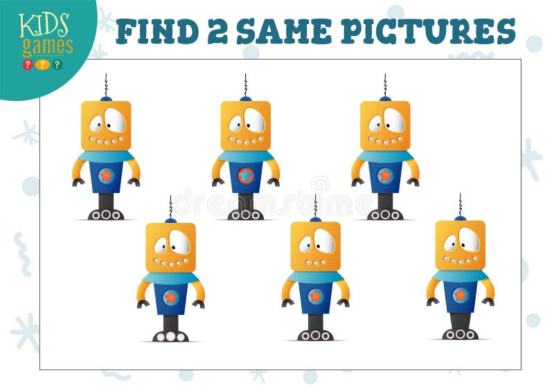 Find Two Same Pictures Kids Game Vector Illustration. Stock Vector ...