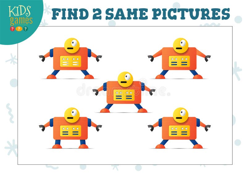 Find Two Same Pictures Kids Game Vector Illustration. Stock Vector ...