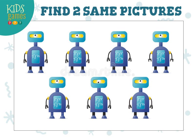 Find Two Same Pictures Kids Game Vector Illustration. Stock Vector ...
