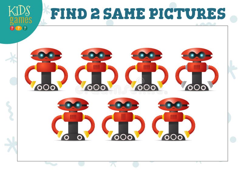 Find Two Same Pictures Kids Game Vector Illustration. Stock Vector ...