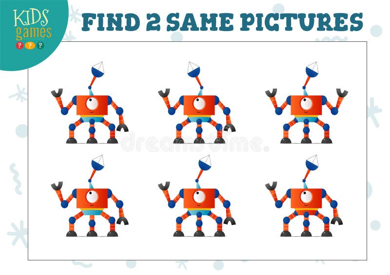 Find Two Same Pictures Kids Game Vector Illustration. Activity for ...