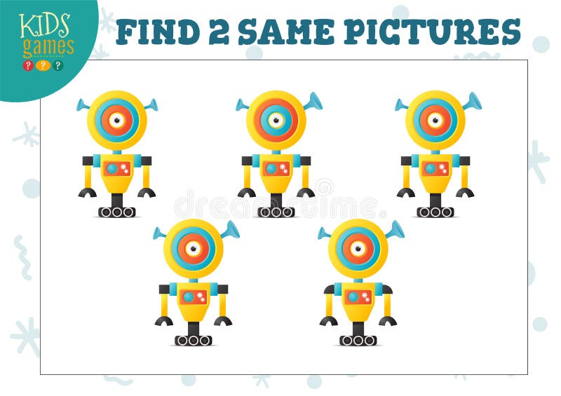 Find Two Same Pictures Kids Puzzle Vector Illustration. Stock Vector ...