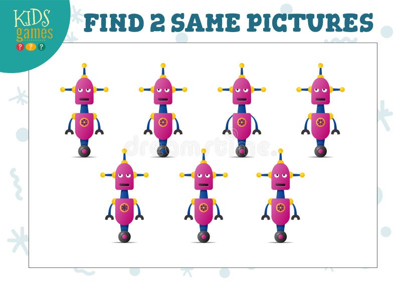 Find Two Same Pictures Kids Puzzle Vector Illustration. Stock Vector ...