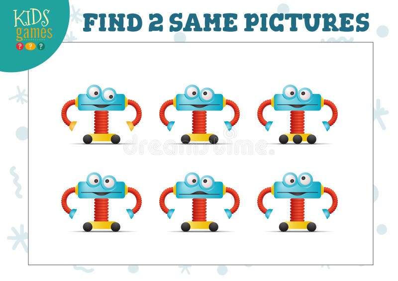 Find Two Same Pictures Kids Puzzle Vector Illustration Stock Vector ...