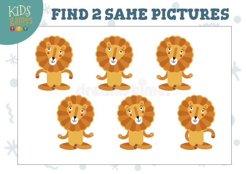 Find Two Same Pictures Kids Puzzle Vector Illustration. Activity for ...