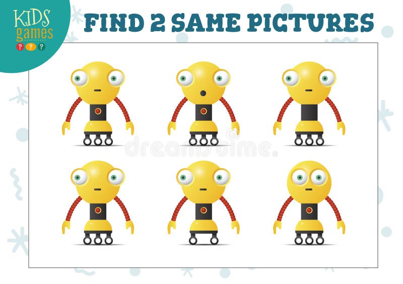 Find Two Same Pictures Kids Puzzle Vector Illustration. Activity for ...