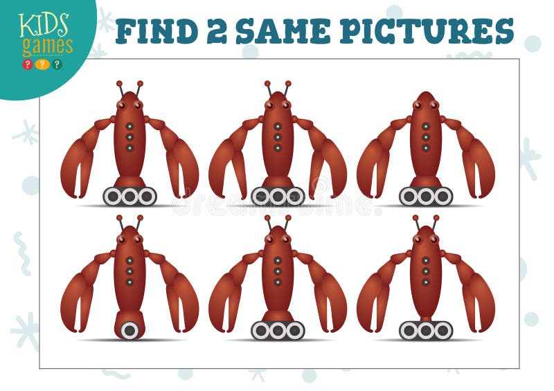 Find Two Same Pictures Kids Puzzle Vector Illustration Stock Vector ...