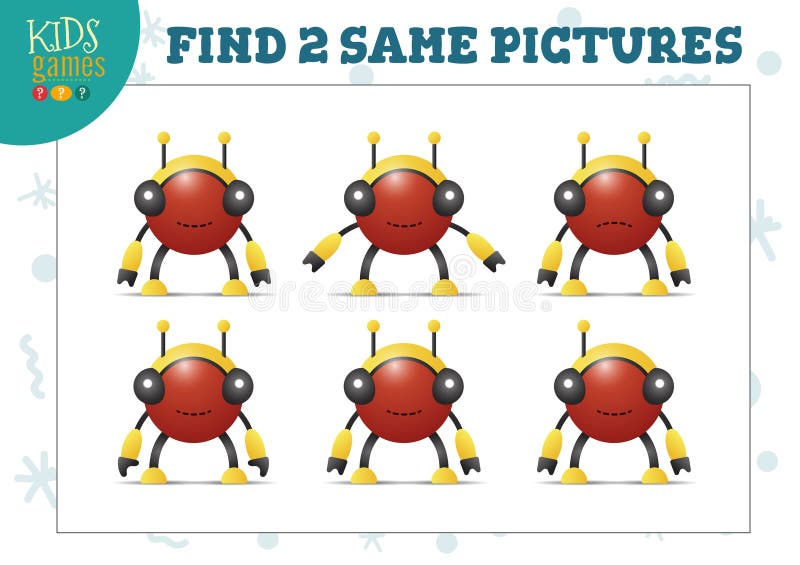 Find Two Same Pictures Kids Puzzle Vector Illustration Stock Vector ...
