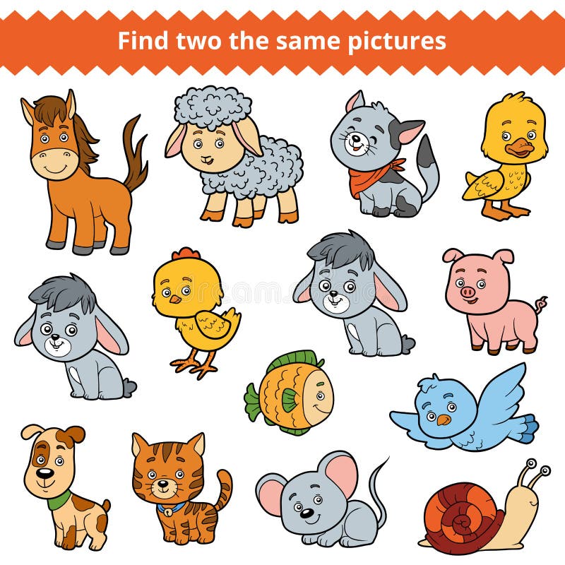 Find Two the Same Pictures, Vector Set of Zoo Animals Stock Vector ...