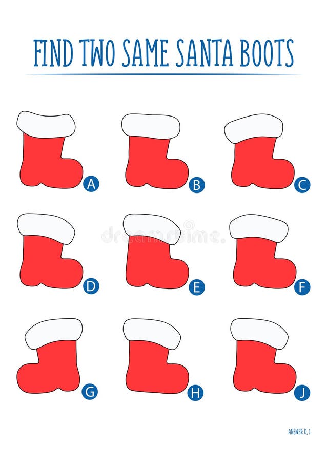 Find Two Same Santa Boots. Logic Game Stock Vector - Illustration of ...