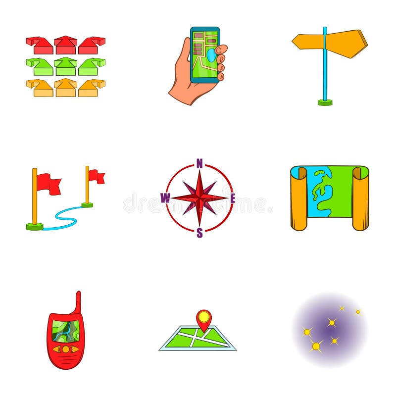 Find Way Icons Set, Cartoon Style Stock Illustration - Illustration of ...