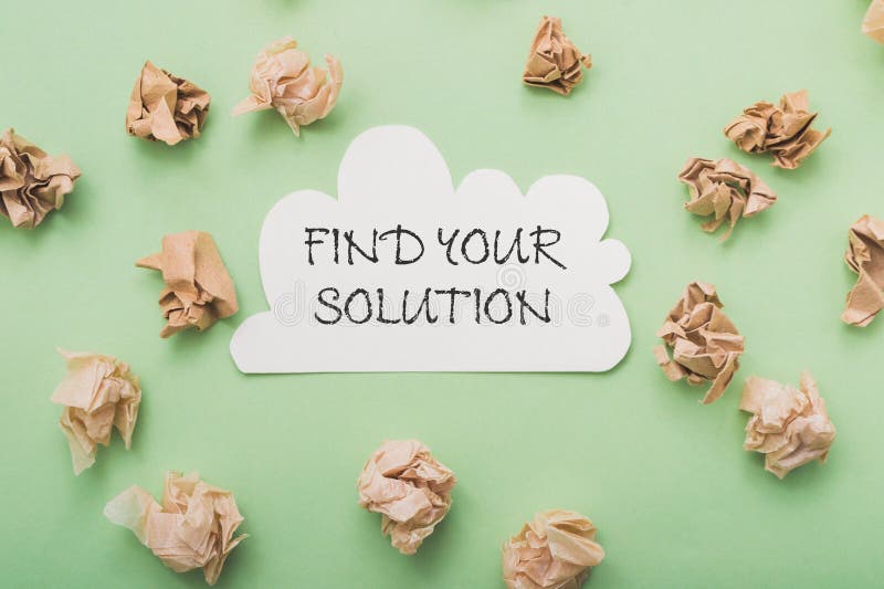 FIND YOUR SOLUTION Text on White Speech Bubble Cloud Stock Photo - Image of idea, cube: 281614694