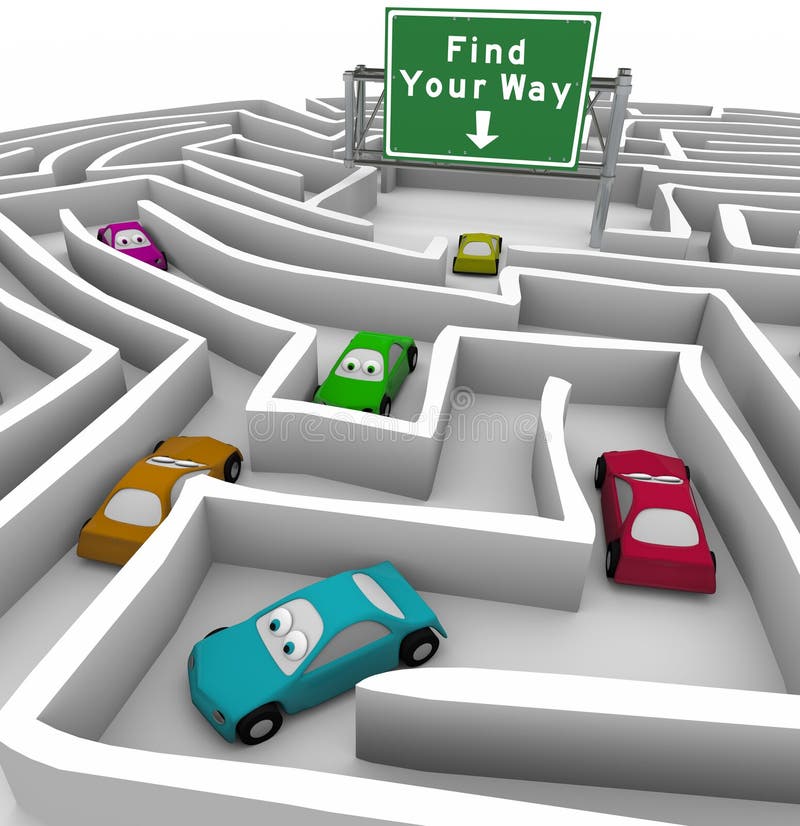 Find Your Way - Cars Lost in Maze Stock Illustration - Illustration of ...
