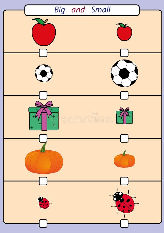 Finden Sie Groß Oder Klein, Arbeitsblatt Für Kinder, Gegenüber Von ...