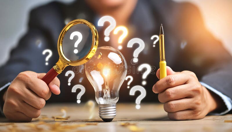 Finding an Answer and Solutions, Featuring Symbols Like a Light Bulb ...