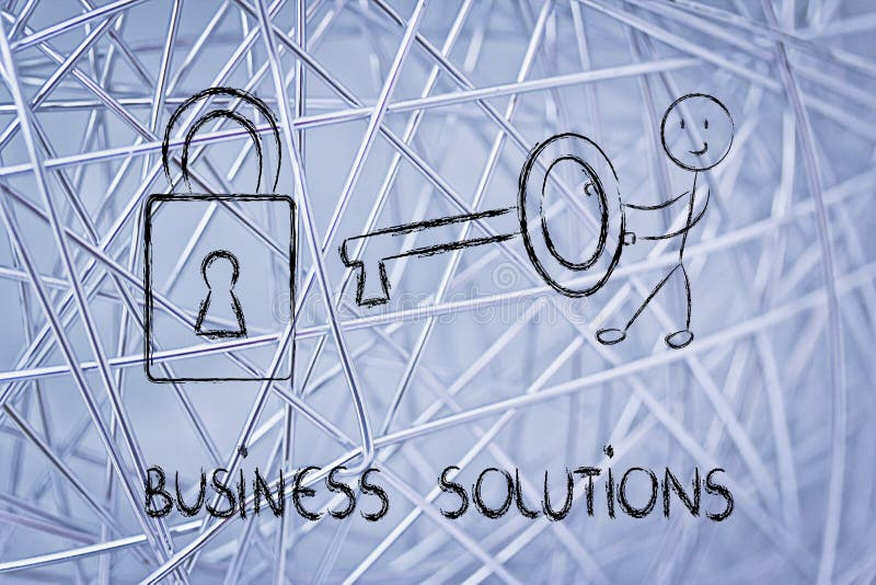 Finding the Best Business Solution, Funny Character with Key and Stock ...