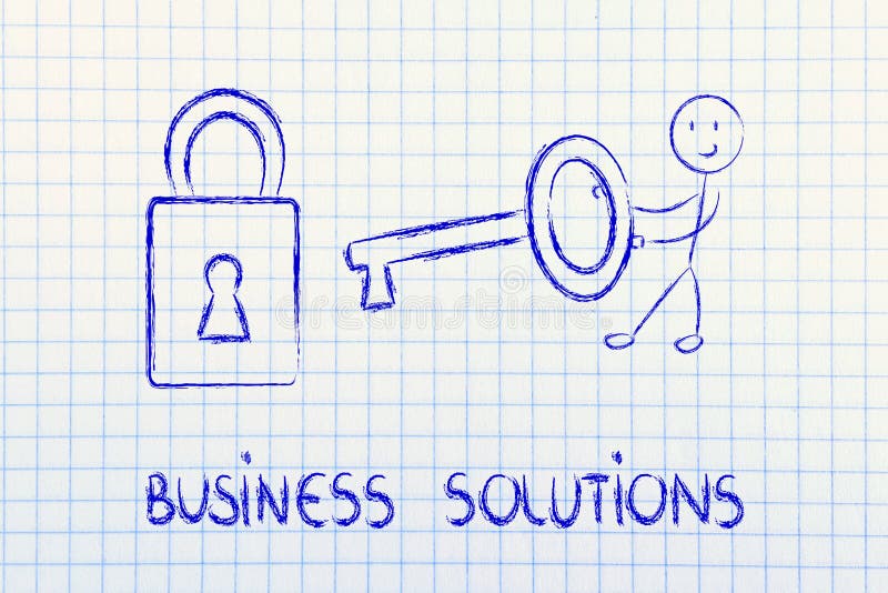 Finding the Best Business Solution, Funny Character with Key and Stock ...