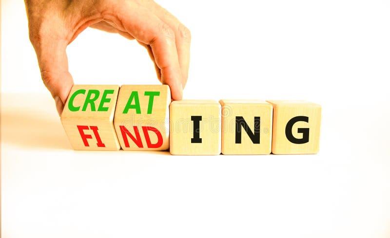 Finding or Creating Symbol. Businessman Turns Wooden Cubes and Changes ...