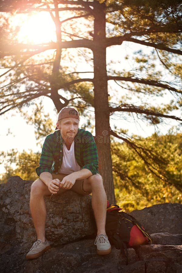 Finding Himself in the Great Outdoors. a Handsome Young Man Hiking ...