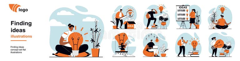 Finding Ideas Concept with People Scenes Mega Set in Flat Web Design ...