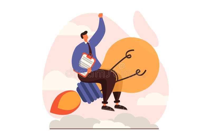 Finding Ideas Web Concept in Flat Design. Vector Illustration Stock ...