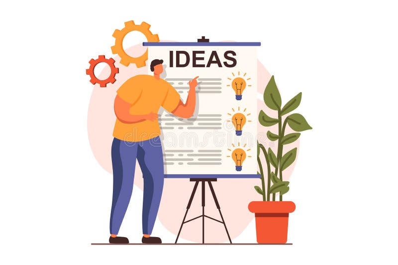 Finding Ideas Web Concept in Flat Design. Vector Illustration Stock ...