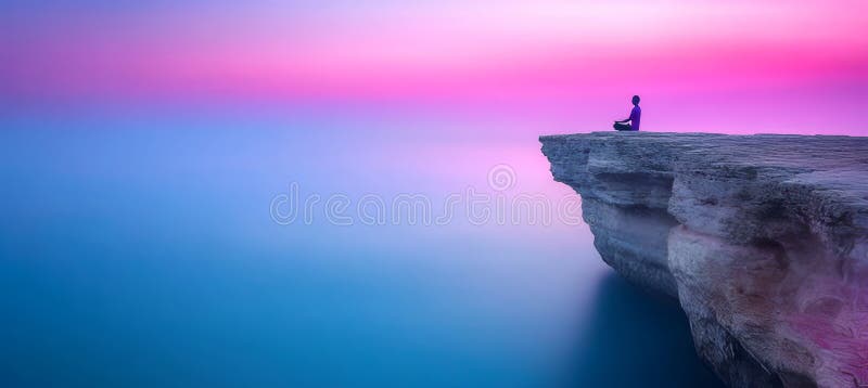 Finding Inner Peace Person Meditating on a Cliff with Panoramic Ocean ...