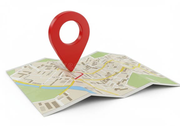 Finding Location on a Folded Map with Red Pointer Stock Illustration ...