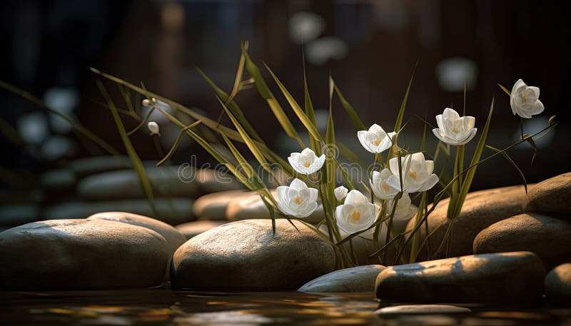 Finding Peace and Calm: a Stone Spa Setting with White Flowers Stock ...