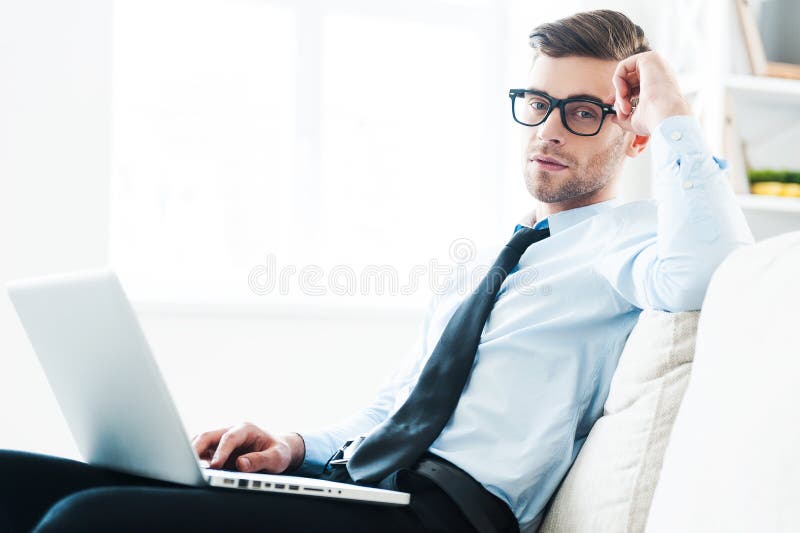 Finding a Peaceful Place for Work. Stock Image - Image of person ...