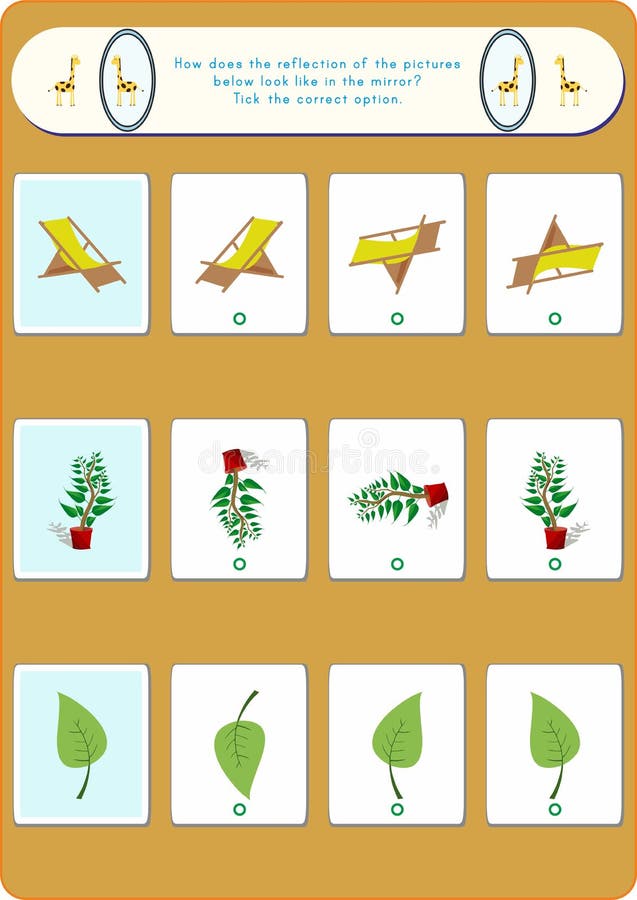 Reflection of the Object Activity for Kids Stock Illustration ...