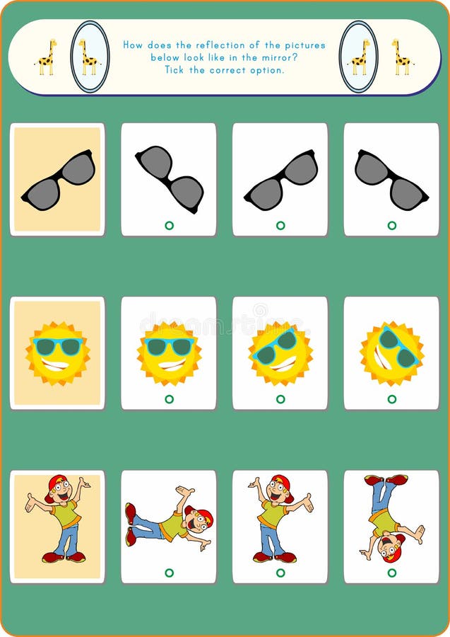 Reflection of the Object Activity for Kids Stock Illustration ...