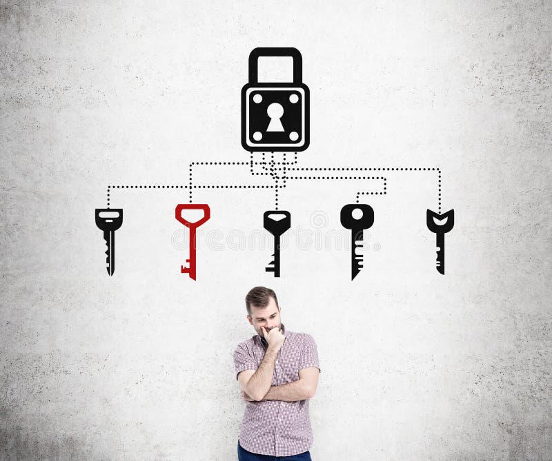 Finding the right key stock photo. Image of businessman - 66584032