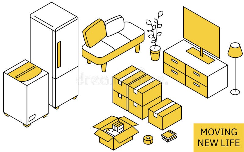 Finding a Room for Rent: Preparing To Move in, Simple Isometric Stock ...