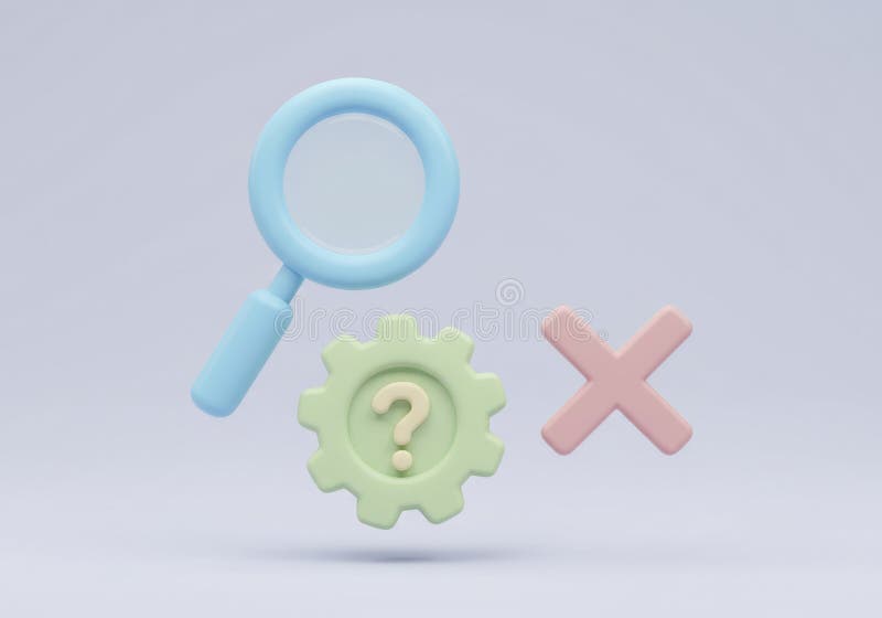 Finding Solutions Magnifying Glass and Gear with Question Mark Stock ...