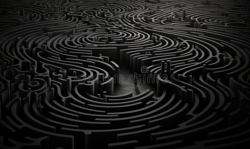 Finding a Way Out of the Black Labyrinth. Stock Illustration ...