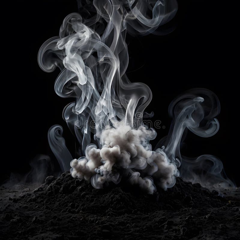 Minimalist Smoke Rising from Ground on Black Background - High Contrast ...