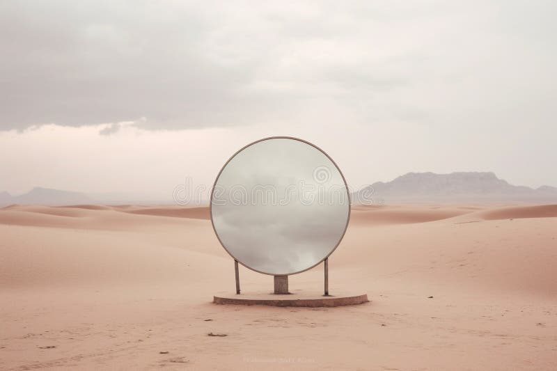 Abstract Composition of Round Mirror in Desert. Generative AI Stock ...